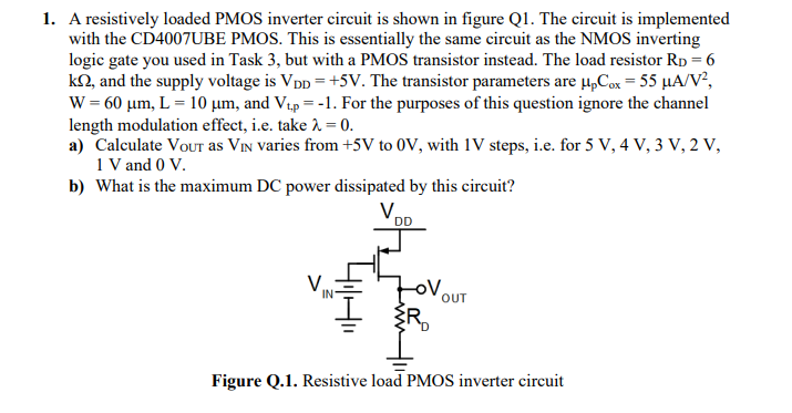 Solved A resistively loaded PMOS inverter circuit is shown | Chegg.com