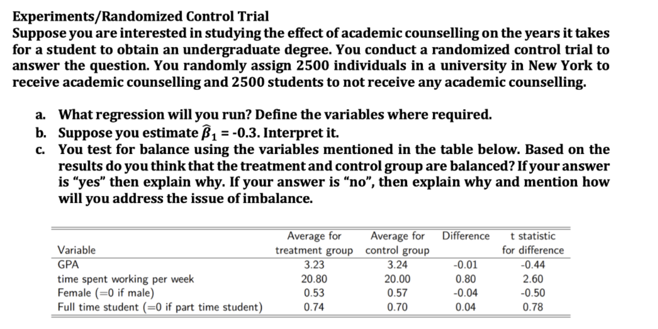 Solved Experiments/Randomized Control Trial Suppose you are | Chegg.com