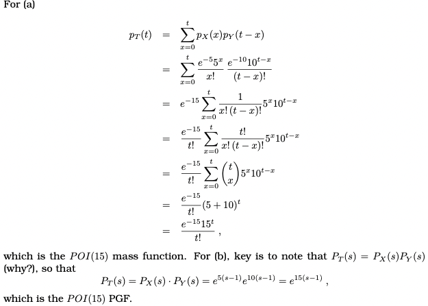 Solved Suppose that X ∼ POI(5) and Y ∼ POI(10) are | Chegg.com