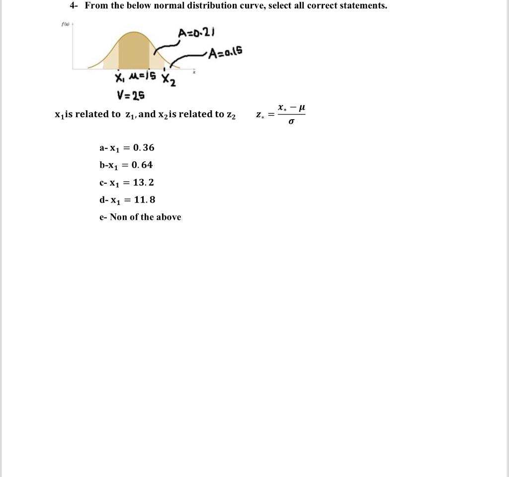Solved 4- From the below normal distribution curve, select | Chegg.com