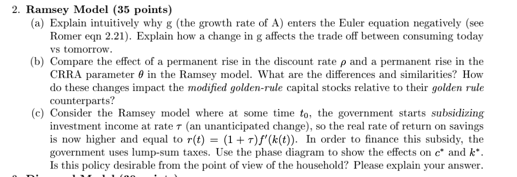Solved 2. Ramsey Model (35 points) (a) Explain intuitively | Chegg.com