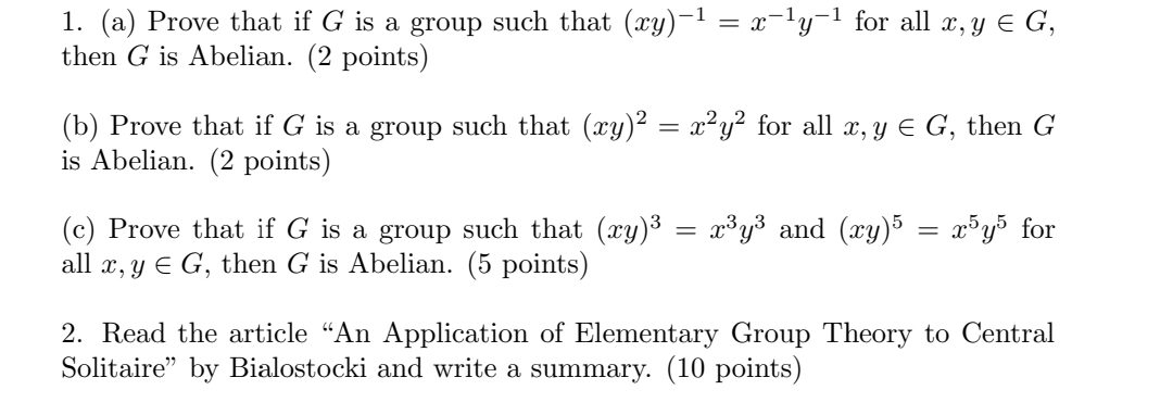 Solved 1. (a) Prove that if G is a group such that | Chegg.com