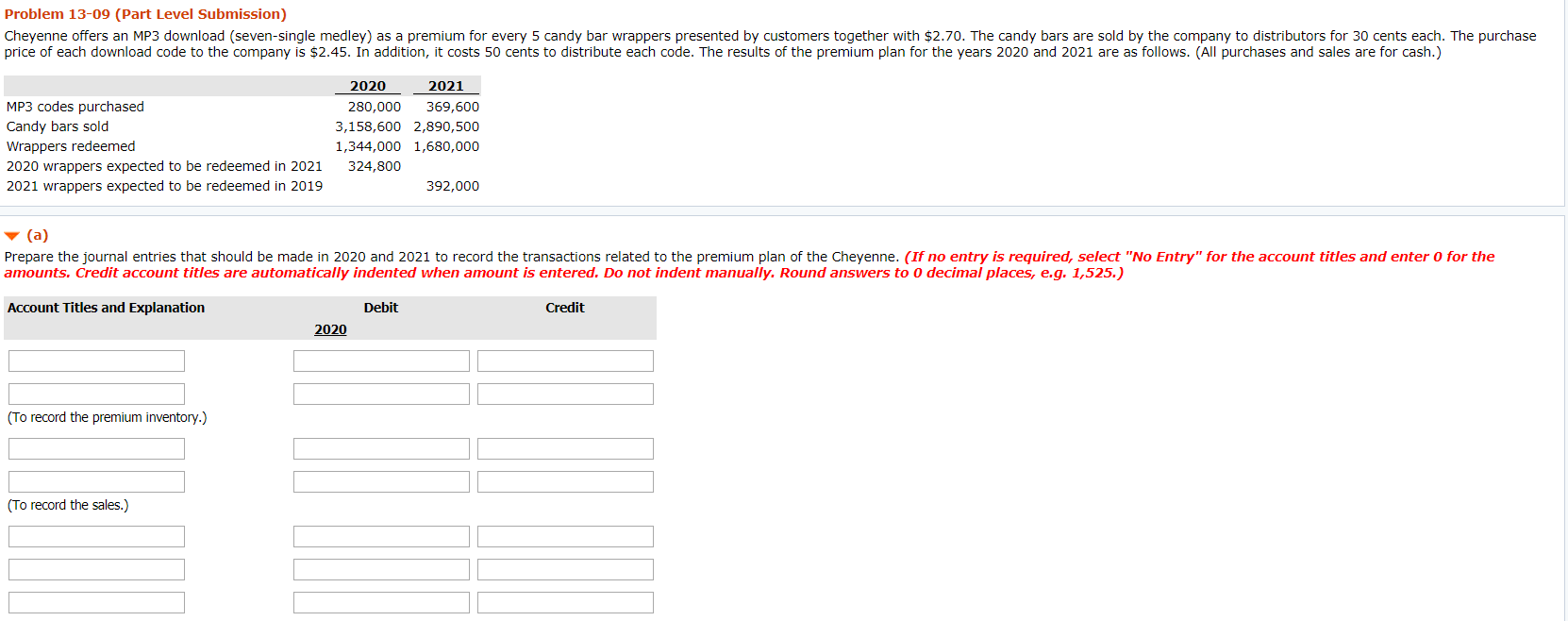 Solved Problem 13-09 (Part Level Submission) Cheyenne offers | Chegg.com