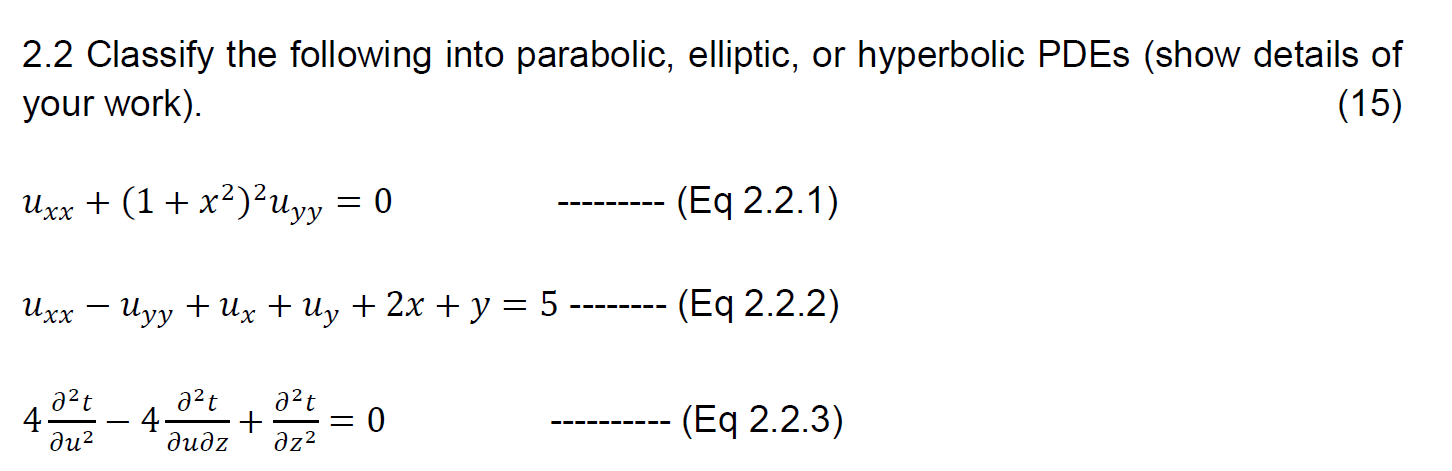 Solved 2 2 Classify The Following Into Parabolic Elliptic