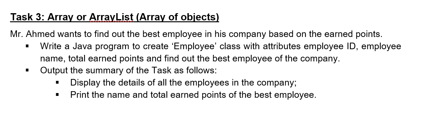 Solved 1 Task 3: Array or ArrayList (Array of objects) Mr. | Chegg.com