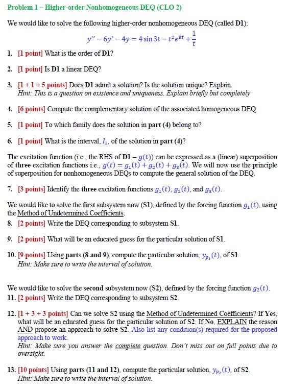 Solved Problem 1 - Higher-order Nonhomogeneous DEQ (CLO 2) | Chegg.com Solved Problem 1 - Higher-order Nonhomogeneous DEQ (CLO 2) | Chegg.com