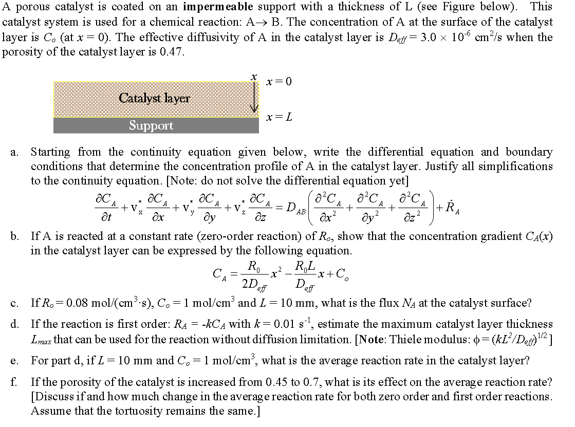 A porous catalyst is coated on an impermeable support | Chegg.com