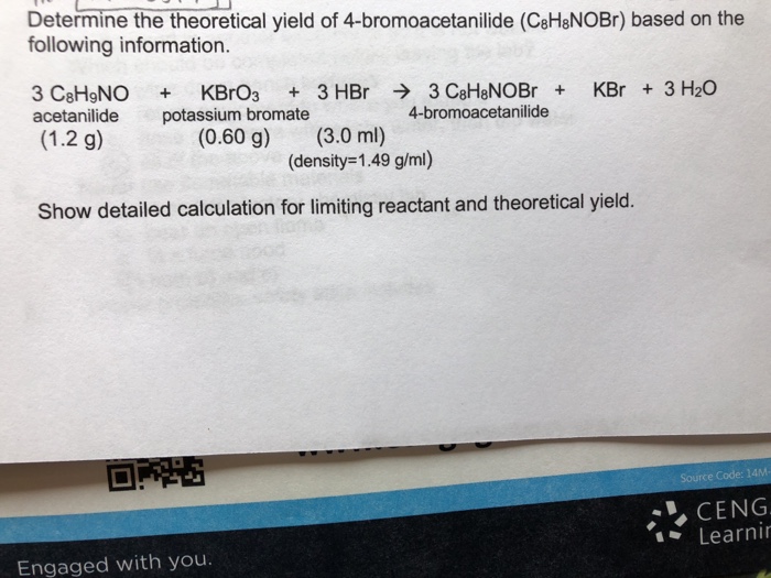 Solved Determine the theoretical yield of 4-bromoacetanilide | Chegg.com