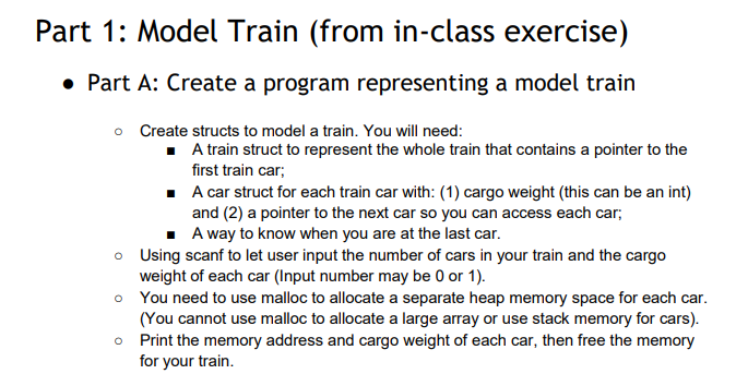 Solved Part 1: Model Train (from in-class exercise) • Part | Chegg.com
