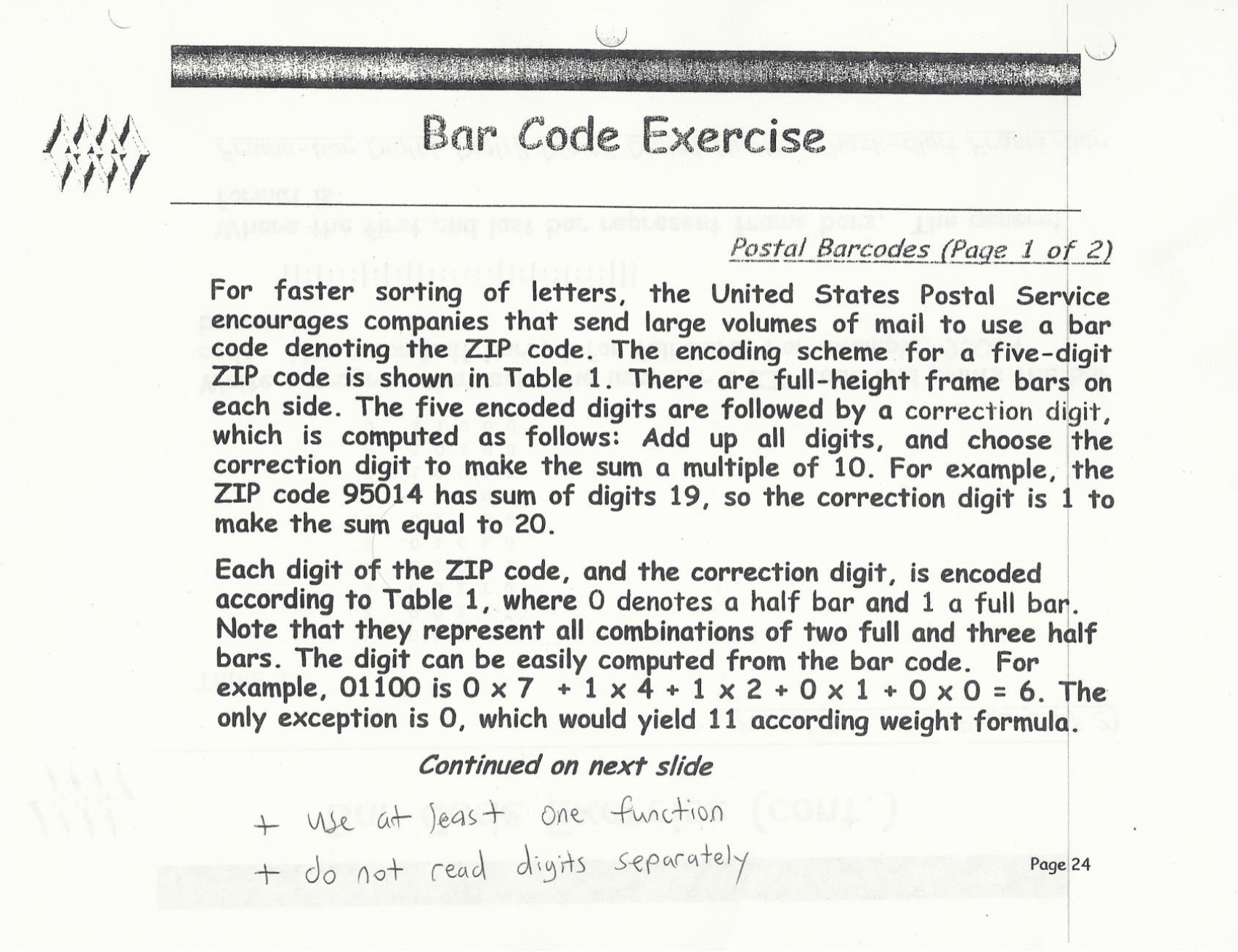 Solved Postal Barcodes (Paqe 1 of 2) For faster sorting of | Chegg.com