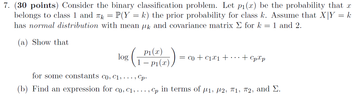 7. (30 points) Consider the binary classification | Chegg.com