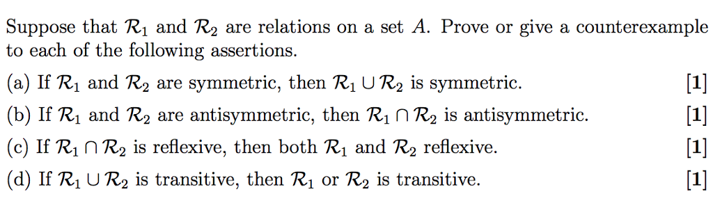 Solved Suppose that R1 and R2 are relations on a set A. | Chegg.com
