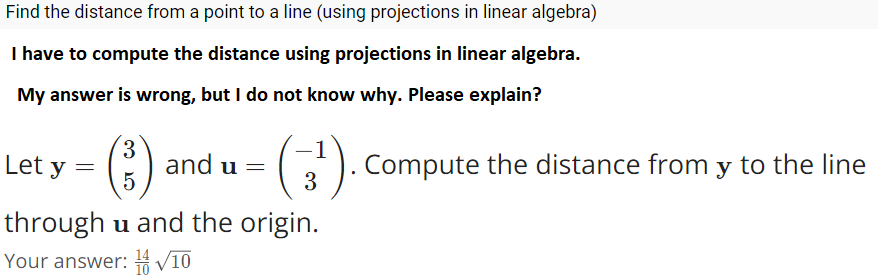 Solved Find the distance from a point to a line (using | Chegg.com