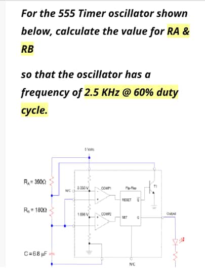Solved For the 555 Timer oscillator shown below, calculate | Chegg.com