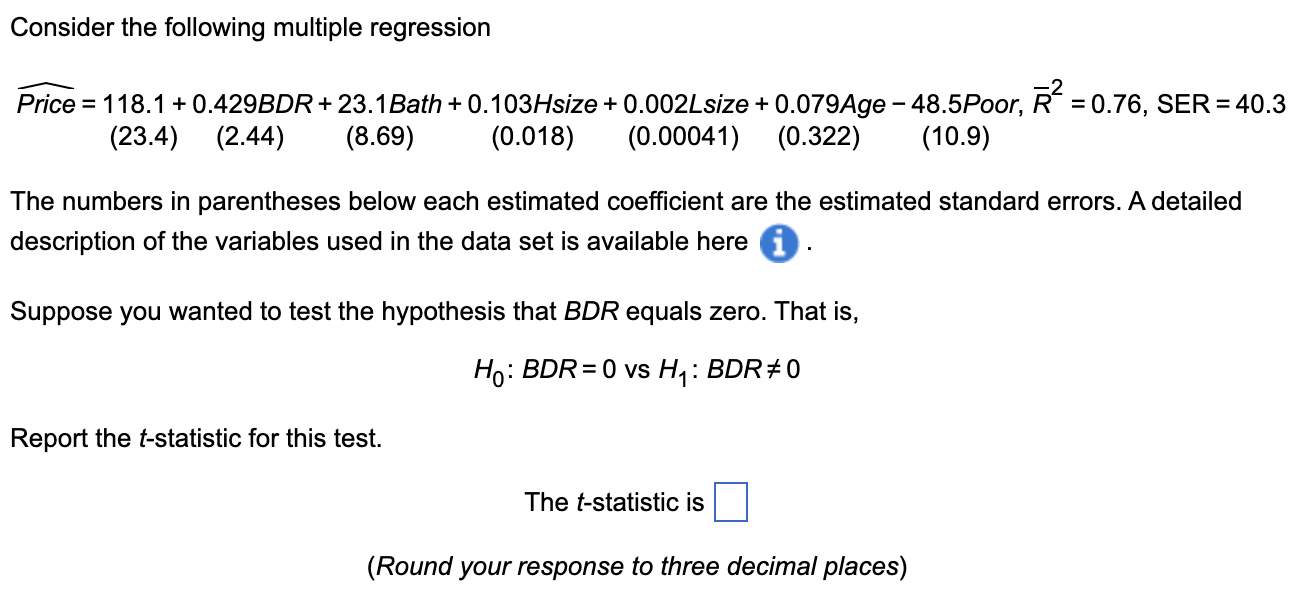 Solved Consider the following multiple regression Price | Chegg.com