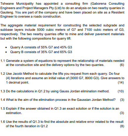 Solved Tshwane Municipality has appointed a consulting firm | Chegg.com
