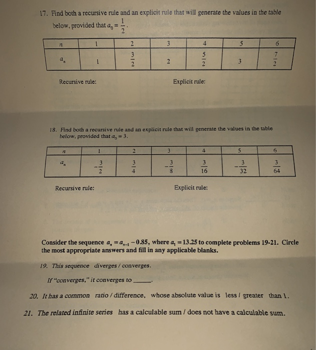 Solved 17 Find Both A Recursive Rule And An Explicit Rule 2365