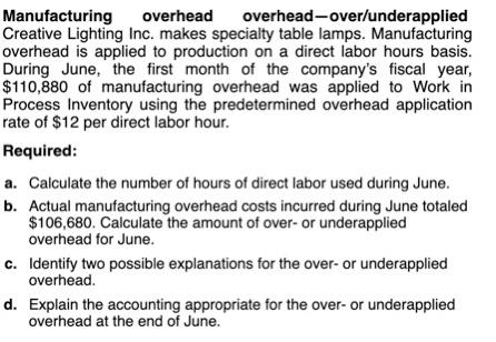 Solved Manufacturing overhead overhead-over/underapplied | Chegg.com