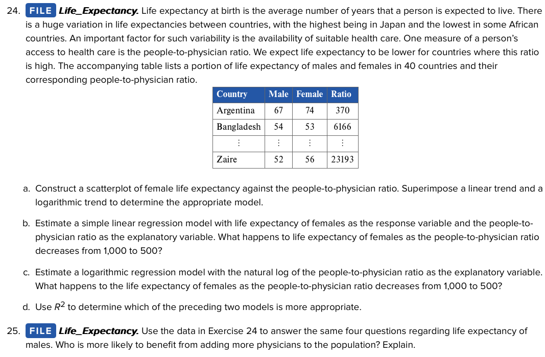 Solved 4. FILE Life_Expectancy. Life expectancy at birth is | Chegg.com