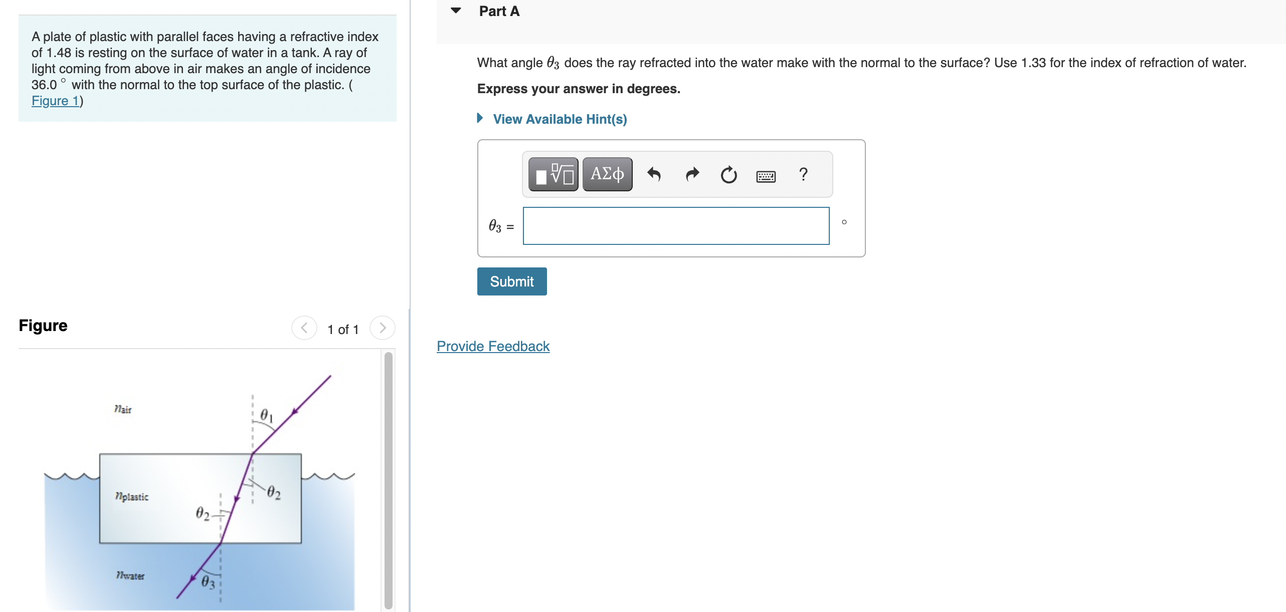 Solved A plate of plastic with parallel faces having a | Chegg.com