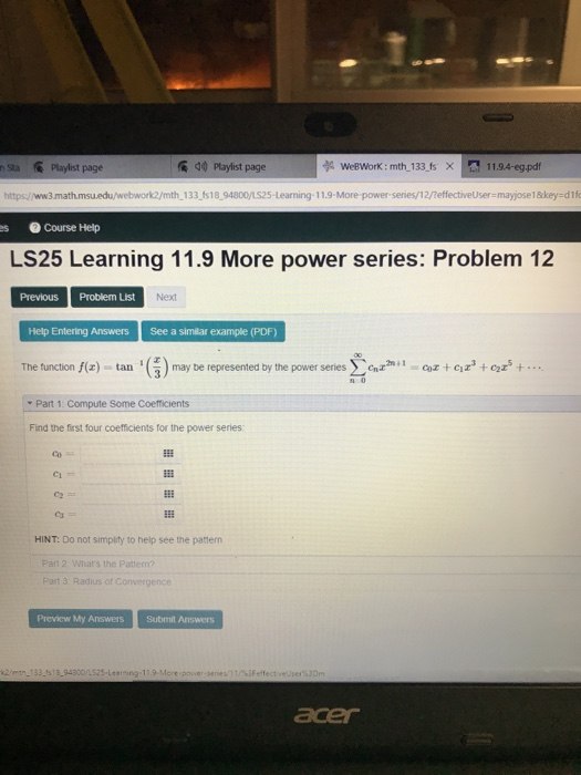 Solved WeBWorK:mth 133 fs X11.94-eg.pdf Sta Playlist page | Chegg.com Solved WeBWorK:mth 133 fs X11.94-eg.pdf Sta Playlist page | Chegg.com
