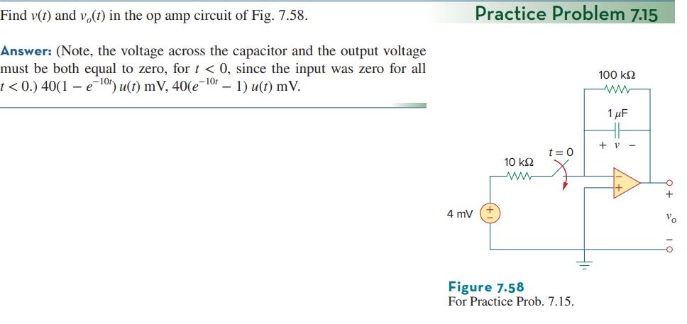 Solved Find v(t) and vo(t) in the op amp circuit of Fig. | Chegg.com