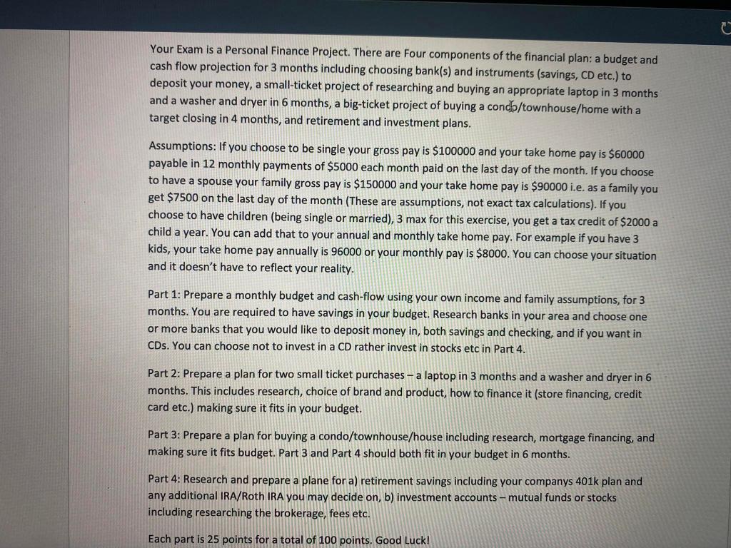 Your Exam is a Personal Finance Project. There are | Chegg.com
