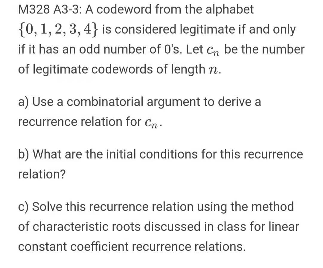 Solved M328 A3-3: A codeword from the alphabet {0, 1, 2, 3, | Chegg.com