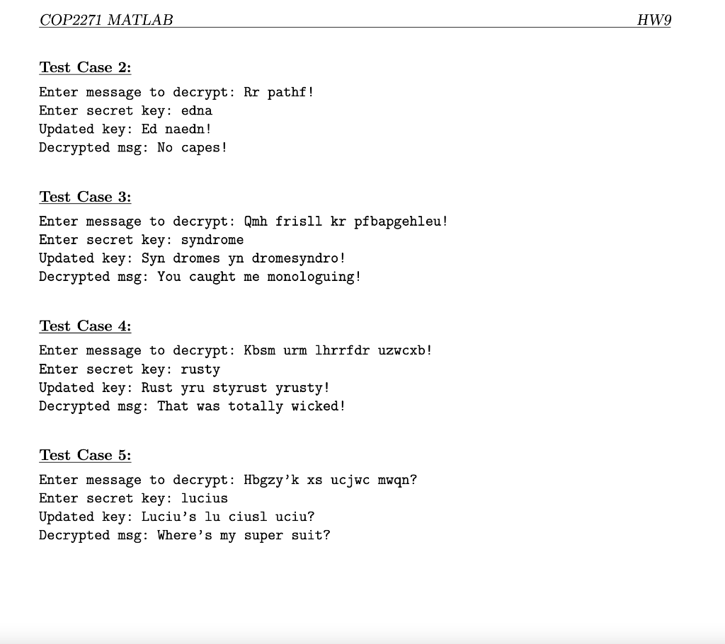 Solved COP2271 MATLAB HW9 Homework: Modified Vigenere Cipher | Chegg.com