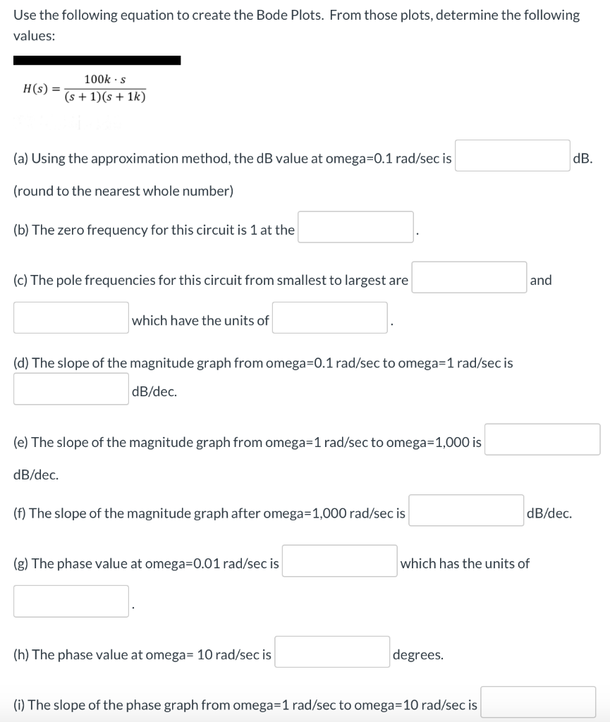 Use the following equation to create the Bode Plots. | Chegg.com