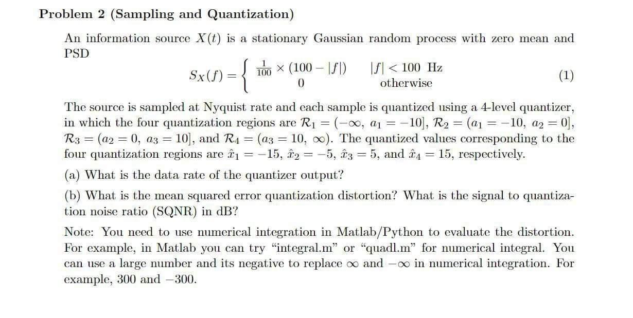 Solved Problem 2 (Sampling and Quantization) An information | Chegg.com