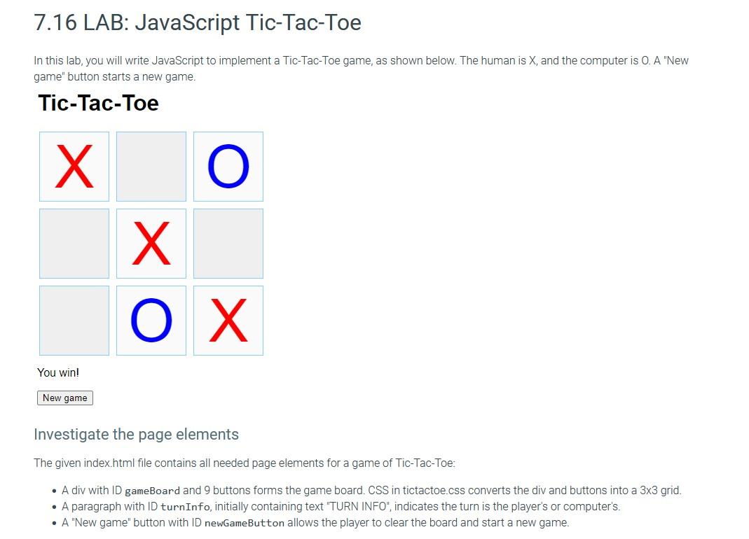Solved 7.16 LAB: JavaScript Tic-Tac-Toe In this lab, you | Chegg.com