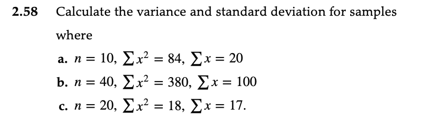 Solved 2.58 Calculate the variance and standard deviation | Chegg.com