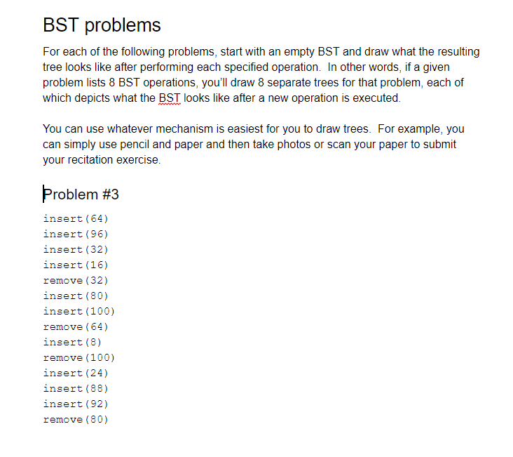 Solved BST problems For each of the following problems, | Chegg.com
