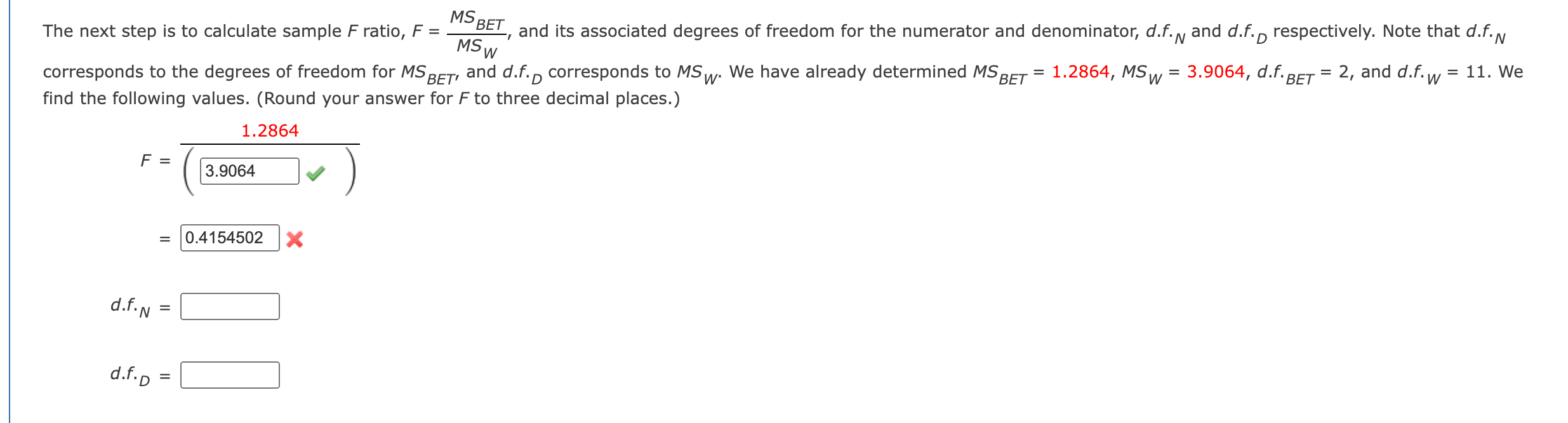 Solved MS MSW The next step is to calculate sample F ratio, | Chegg.com