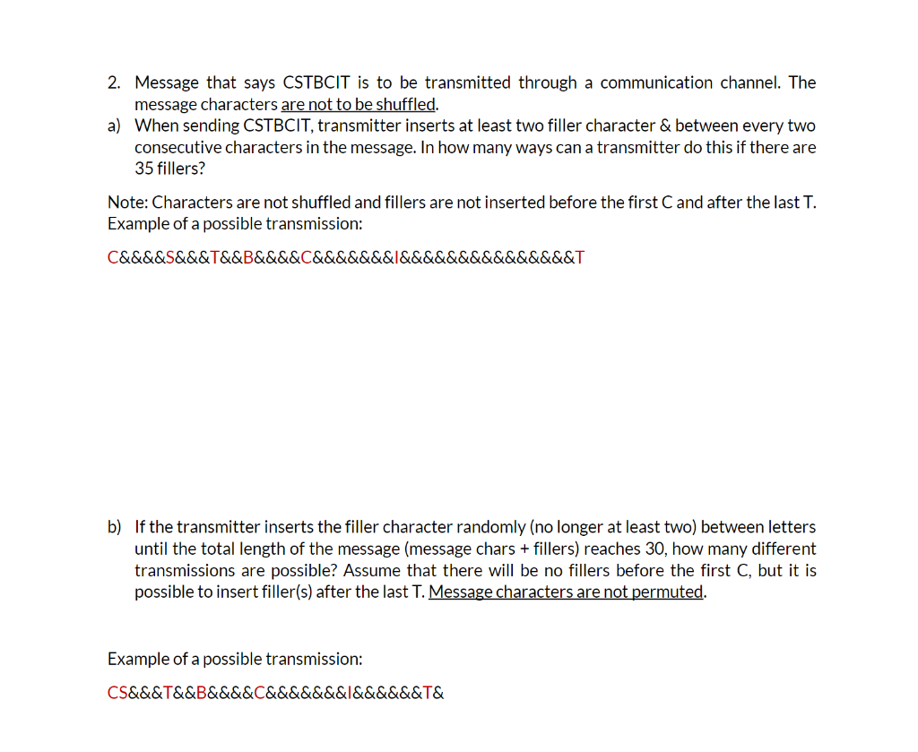 Solved 2. Message that says CSTBCIT is to be transmitted | Chegg.com