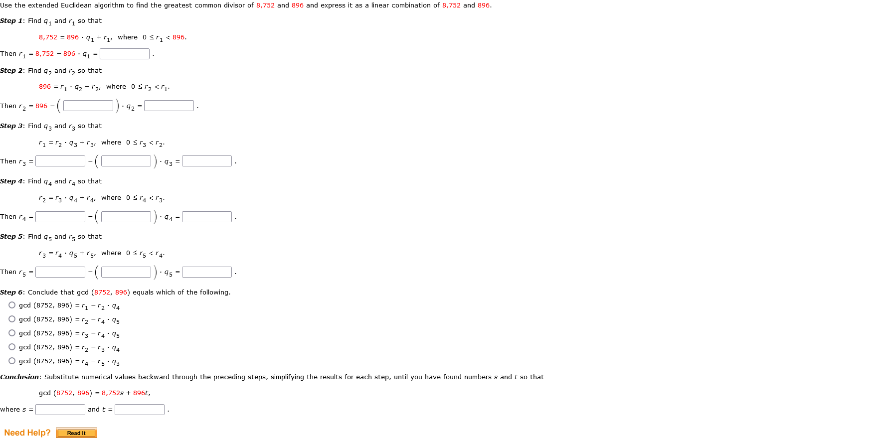 Solved 8,752=896⋅q1+r1′ where 0≤r1