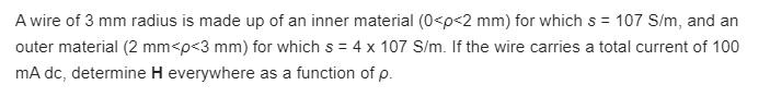 Solved A wire of 3 mm radius is made up of an inner material | Chegg.com