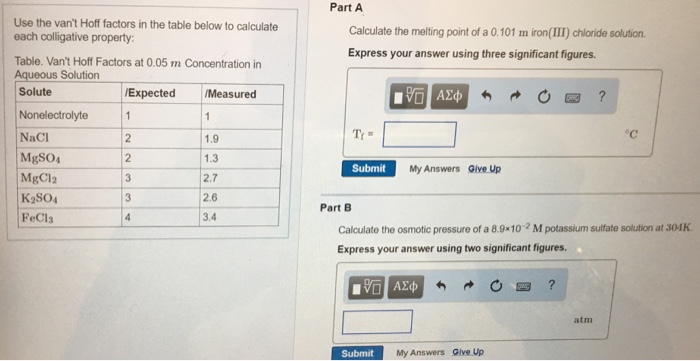 Solved Use the van't Hoff factors in the table below to | Chegg.com