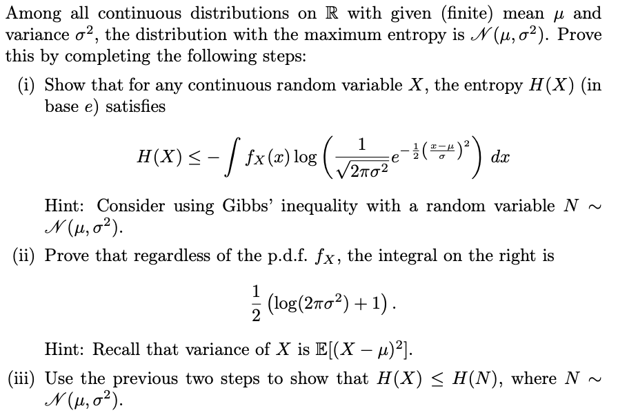 Solved Among all continuous distributions on R with given | Chegg.com