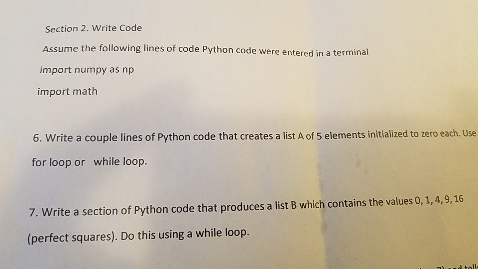 Solved Section 2. Write Code Assume the following lines of | Chegg.com