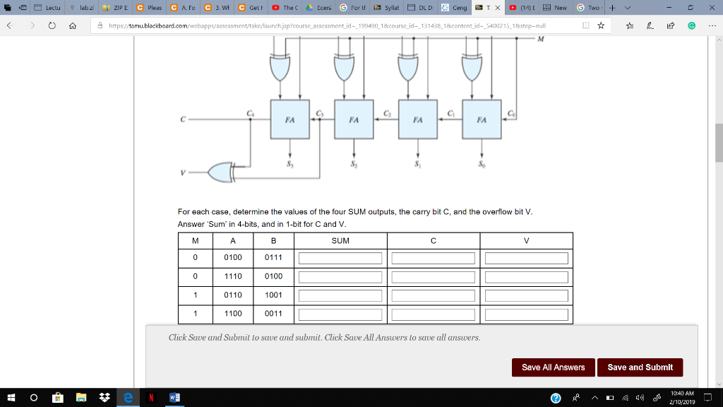 Solved The adder–subtractor circuit has the following values | Chegg.com