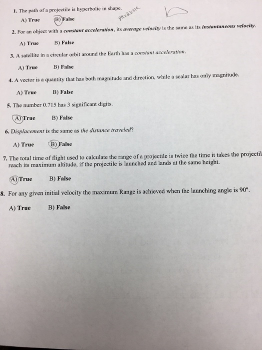 Solved 1. The path of a projectile is hyperbolic in shape. | Chegg.com