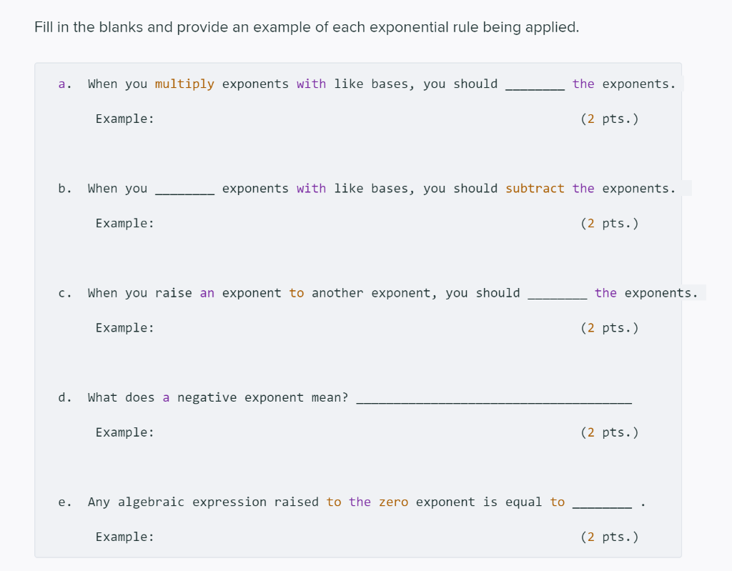 Solved Fill in the blanks and provide an example of each | Chegg.com