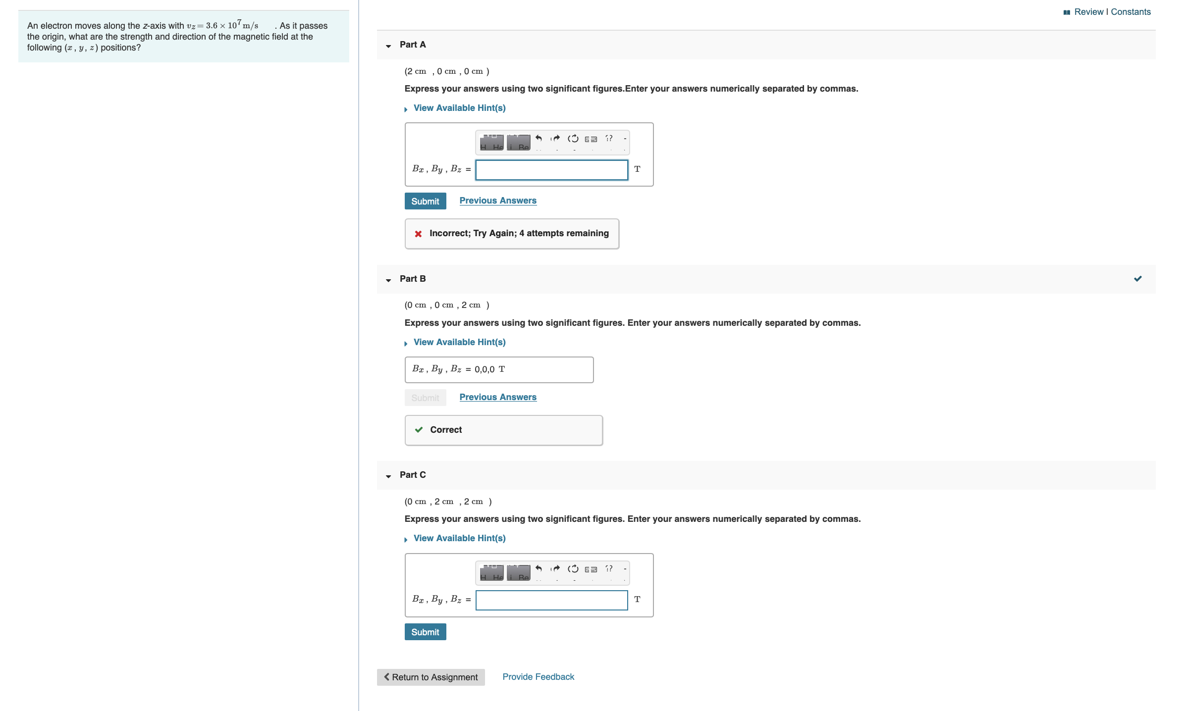 Solved Review | Constants An electron moves along the z-axis | Chegg.com