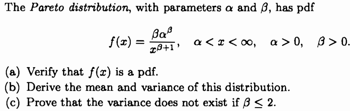 Solved The Pareto distribution, with parameters a and 3, has | Chegg.com
