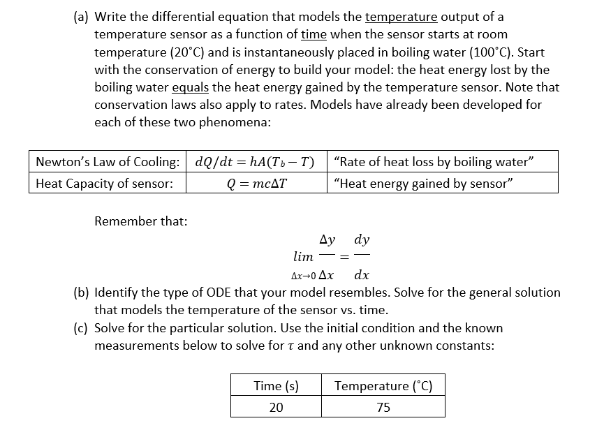Solved (a) Write the differential equation that models the | Chegg.com