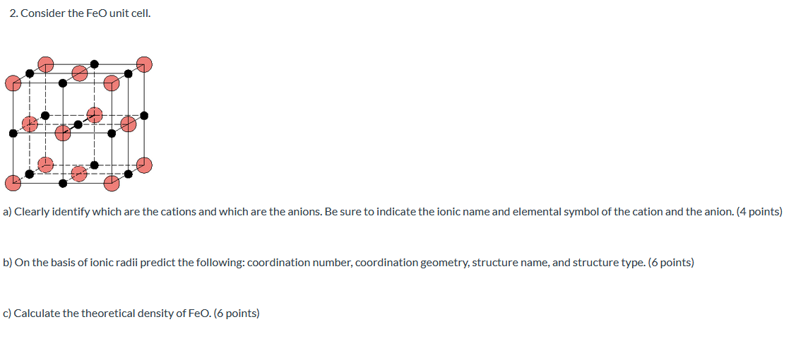 Solved 2. Consider the FeO unit cell. a) Clearly identify | Chegg.com