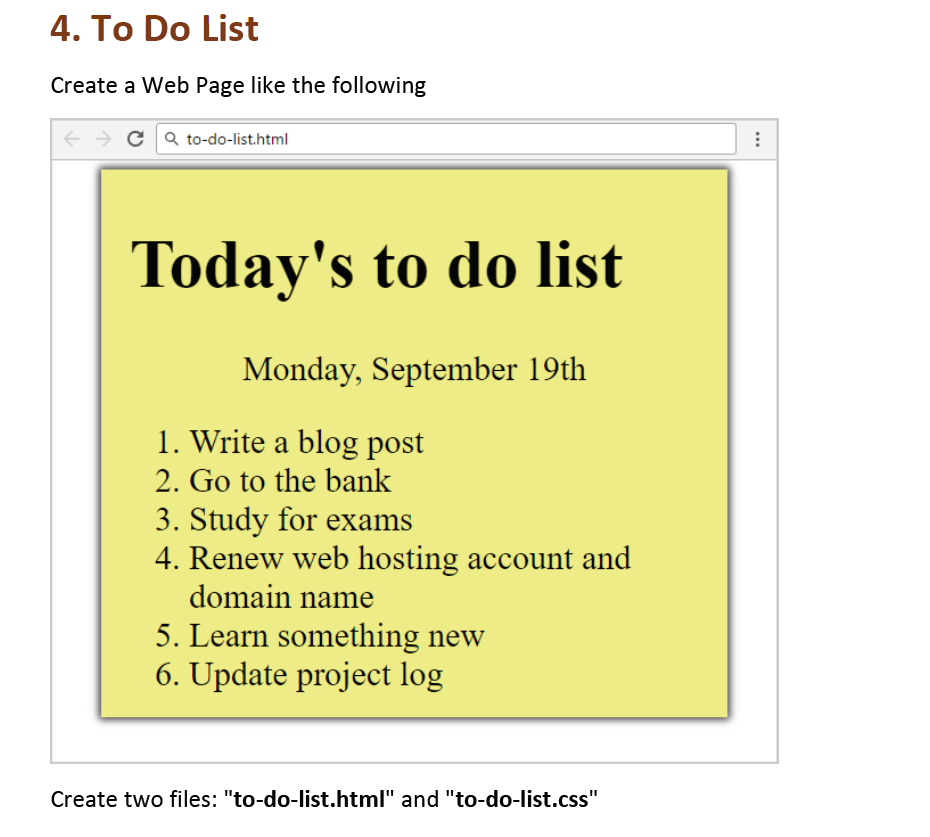 Solved 4. To Do List Create a Web Page like the following E | Chegg.com