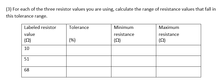 Solved (3) For each of the three resistor values you are | Chegg.com